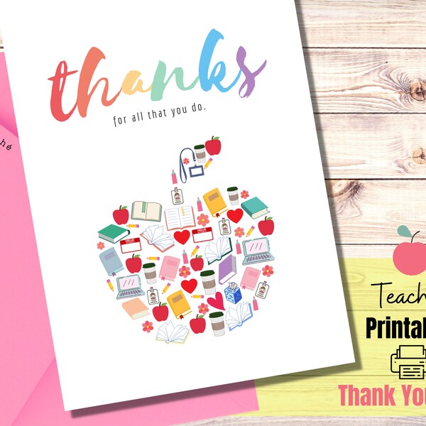Teacher Thank You Printable - Etsy