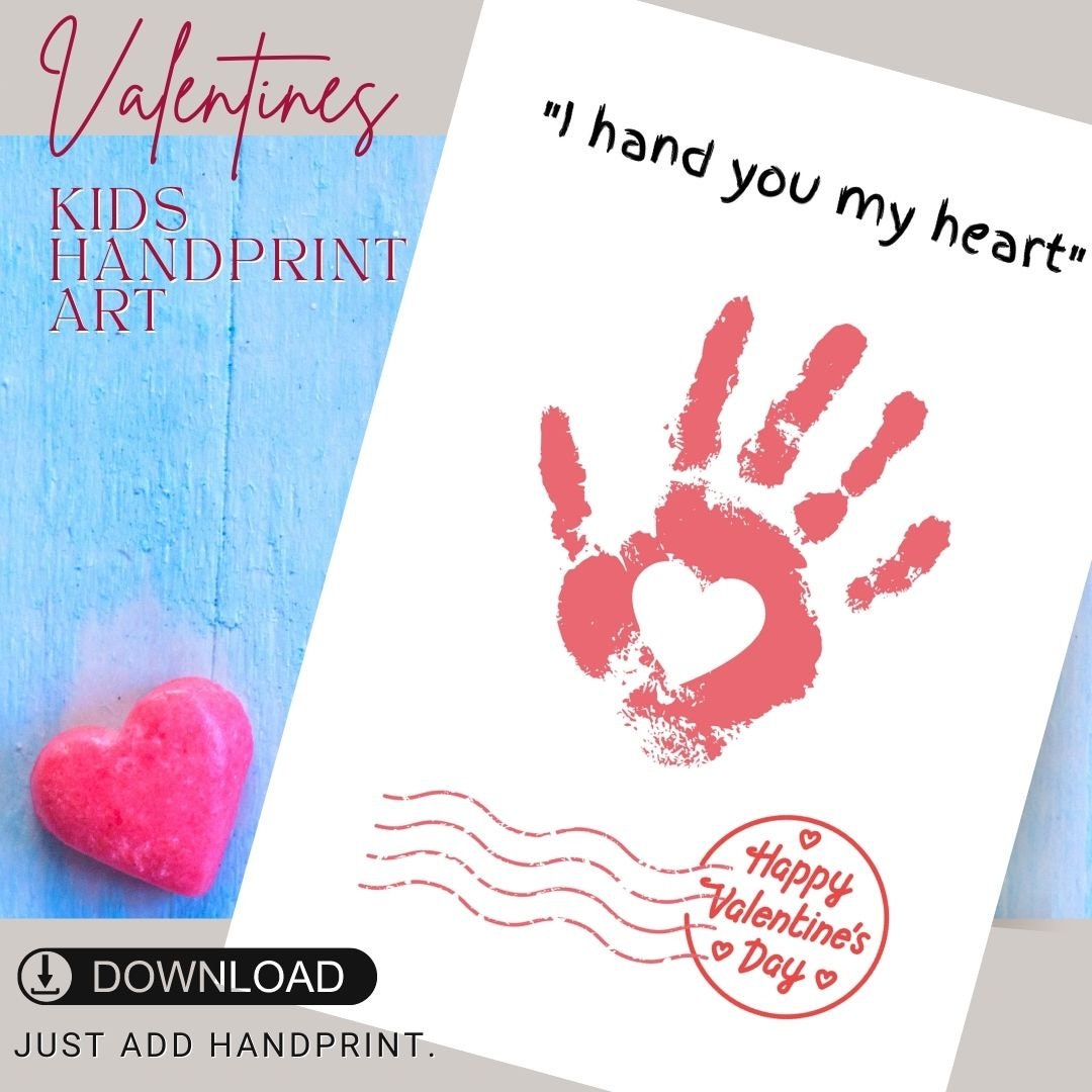 Printable Kids Handprint Valentine's Day Art, Handprint Art, Handprint ...