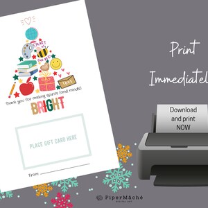 Holiday Gift Card Holder for Teachers, Teacher Appreciation Printable ...