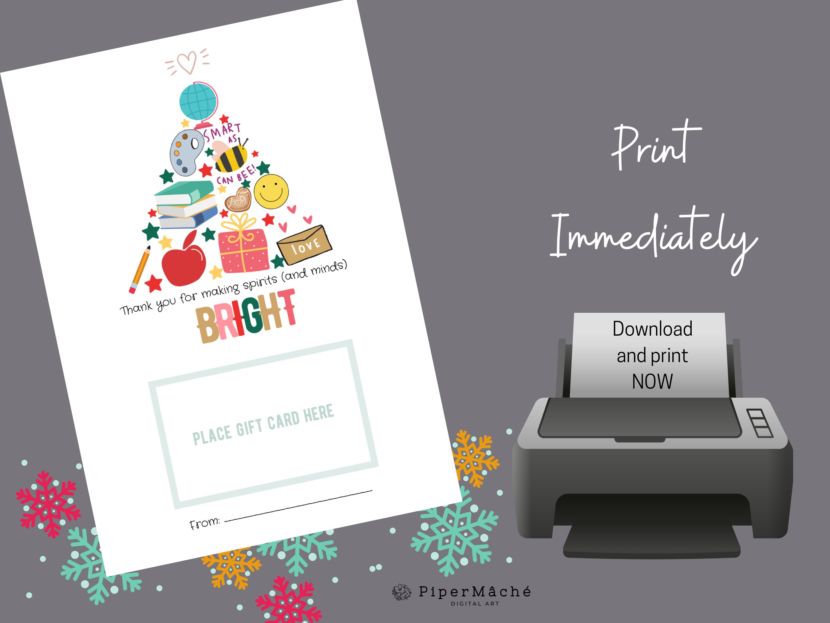 Holiday Gift Card Holder for Teachers, Teacher Appreciation Printable ...