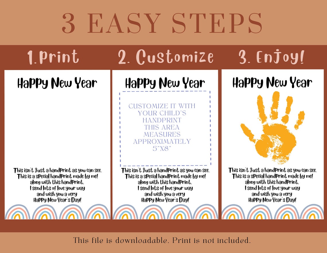 New Year Kids Handprint Art, Printable Kids Craft, New Year's Eve 2022 ...