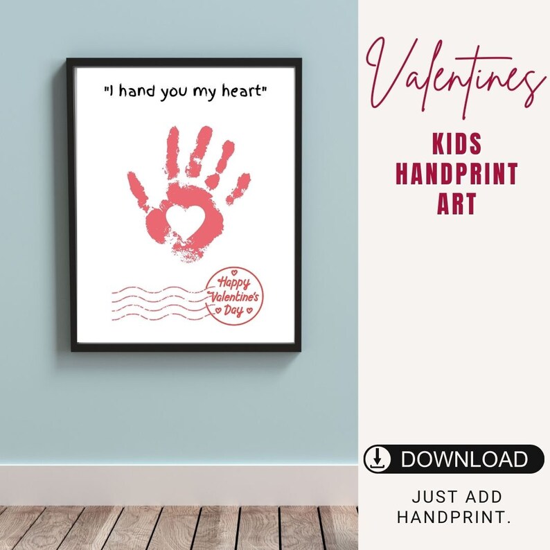 Printable Kids Handprint Valentine's Day Art, Handprint Art, Handprint ...