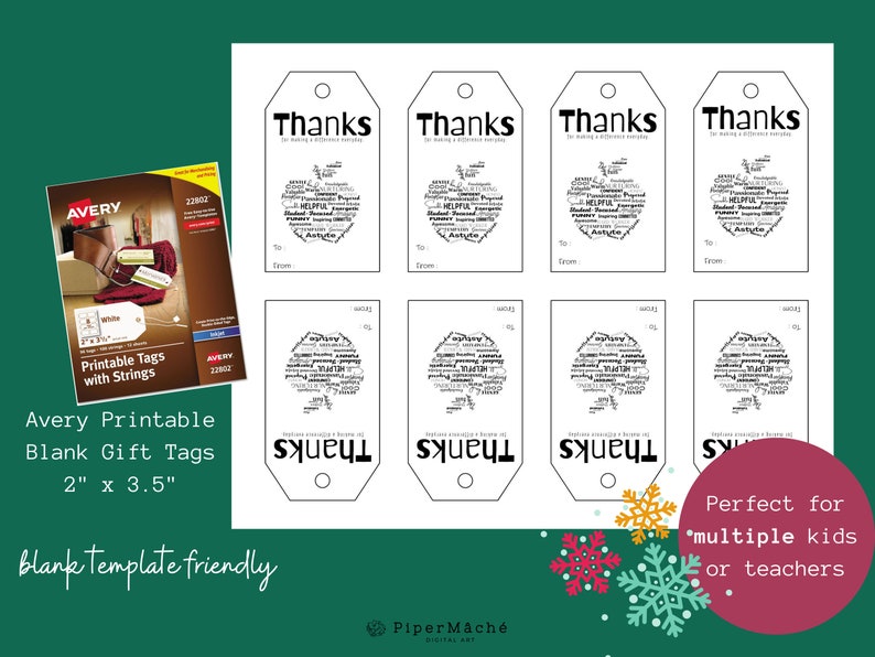 Printable Gift Tag for Teachers - Avery 22802 Template Friendly, Thanks ...