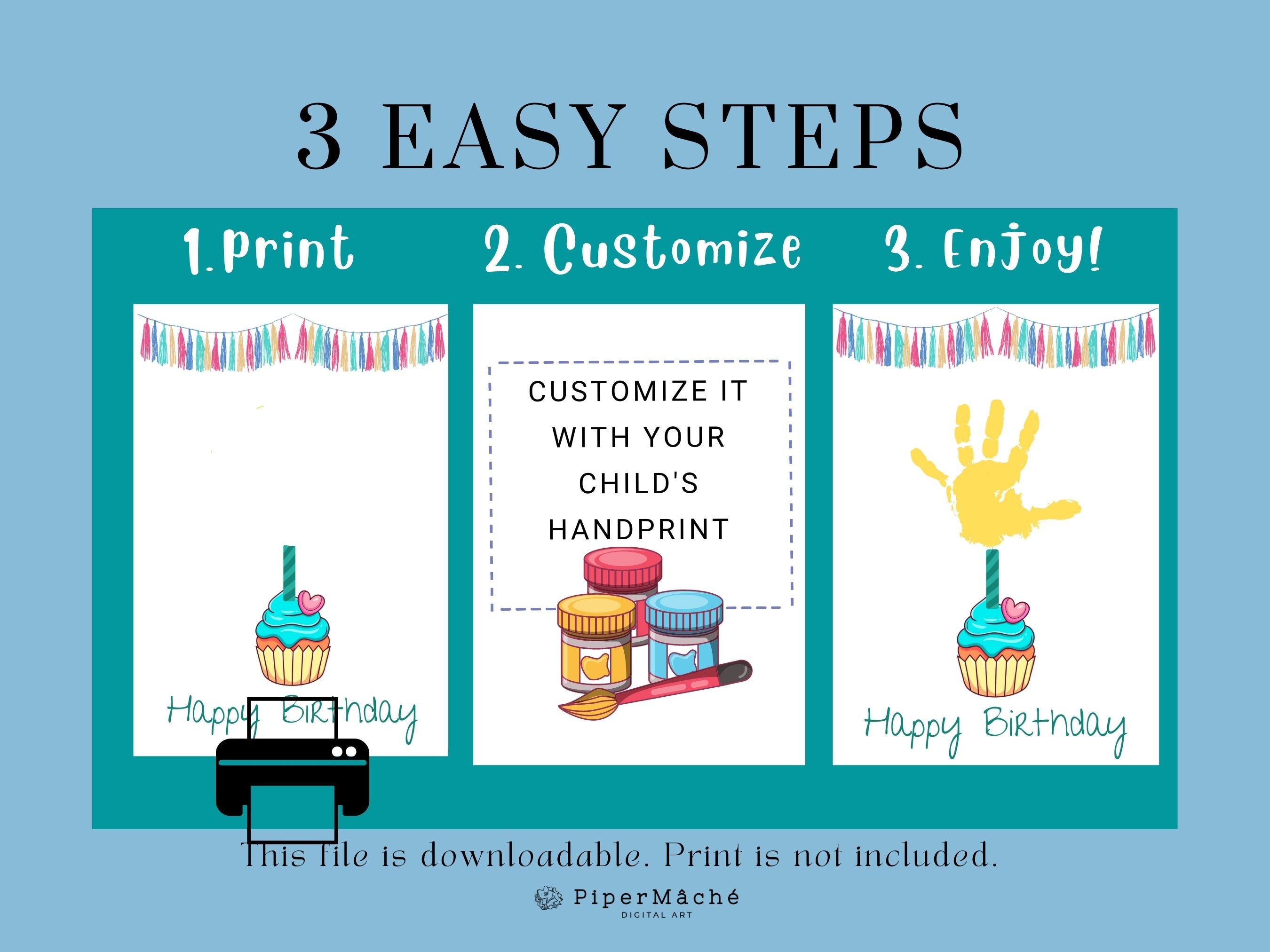 Happy Birthday Handprint Kids Art, Happy Birthday Card Handpainted Card ...