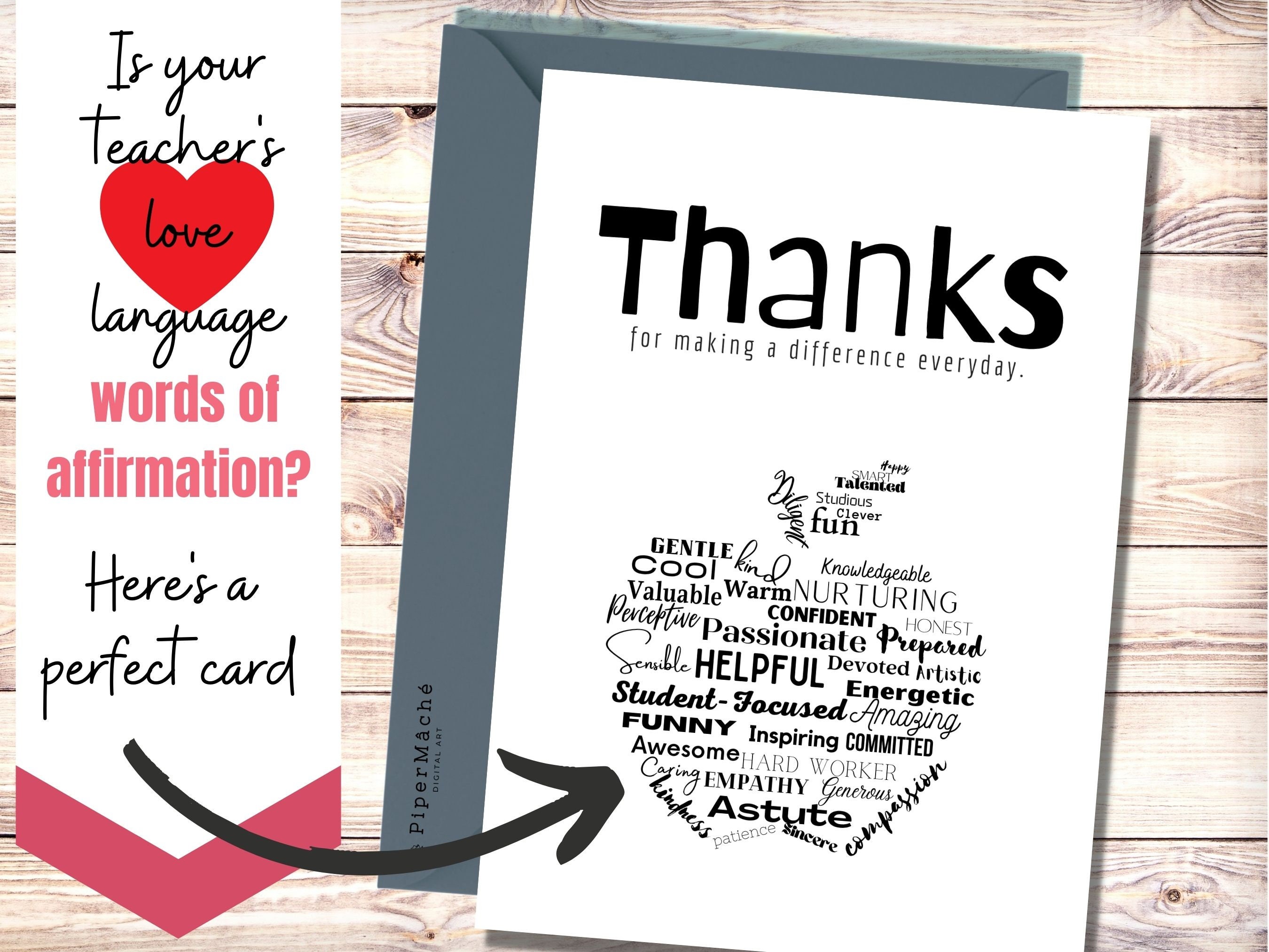 Printable Word Art Teachers Thank You Card, Apple, Year End Teacher ...