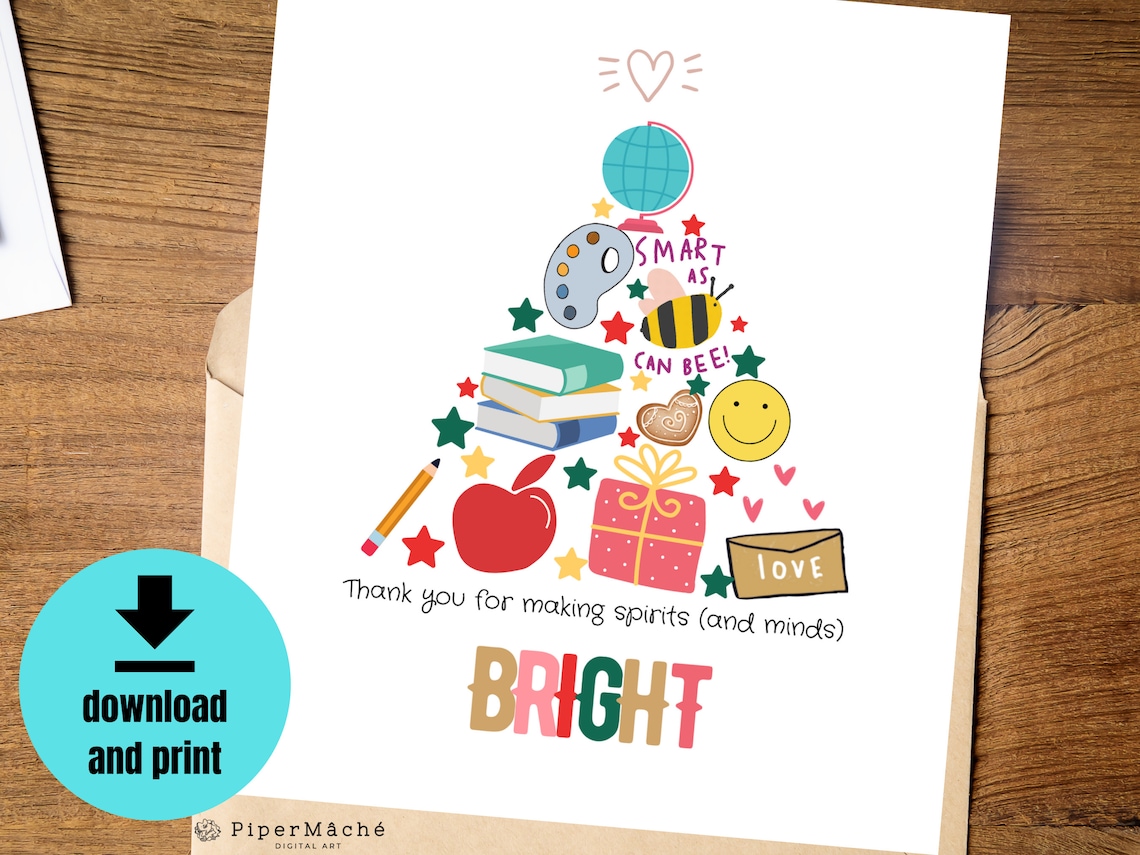 Printable Christmas Card for Teachers Teacher Gift Teacher Appreciation ...