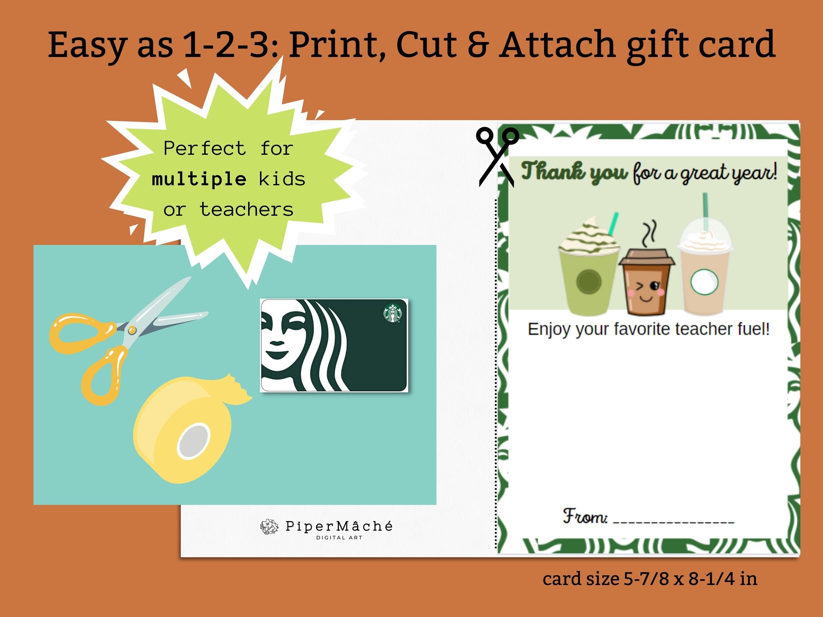Starbucks Gift Card Holder for Teachers Teacher Appreciation Printable ...