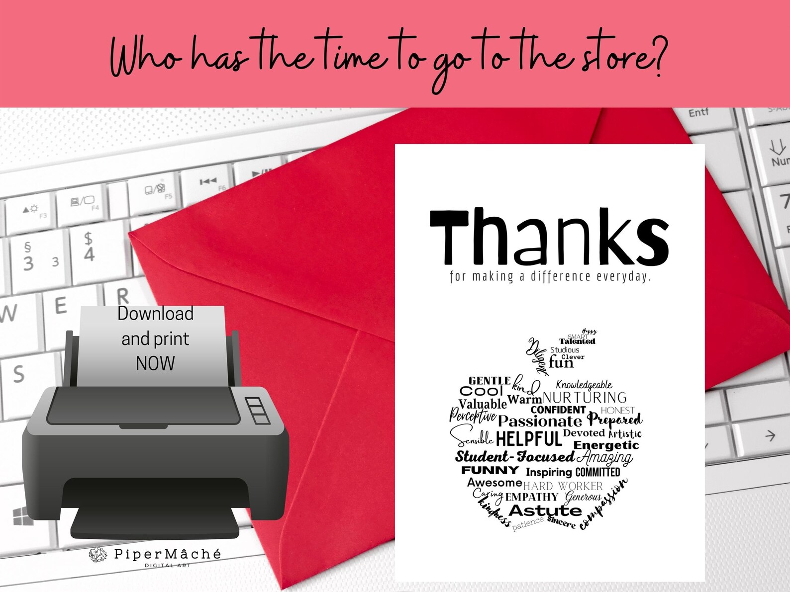 Printable Word Art Teachers Thank You Card, Apple, Year End Teacher ...