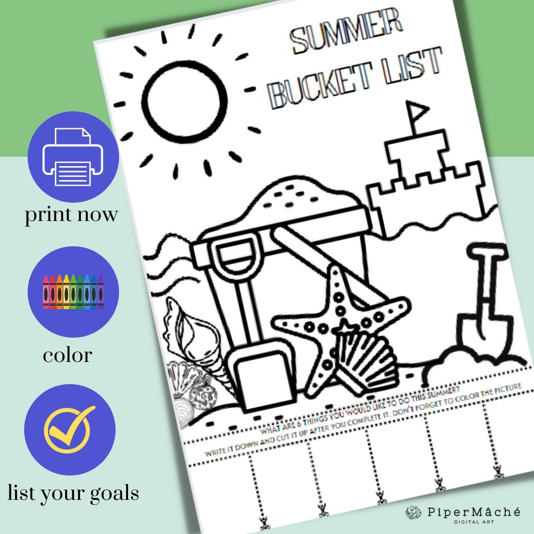 Kid's Printable Summer Bucket List Activity, Coloring Summer Activity ...