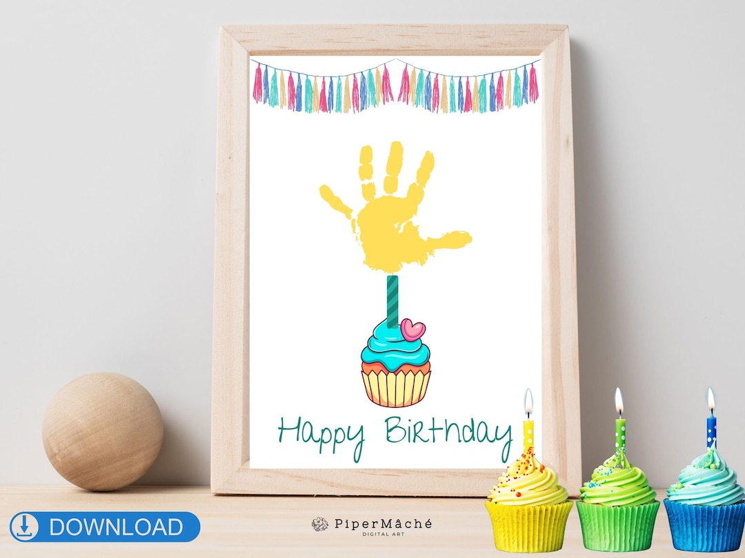 Happy Birthday Handprint Kids Art, Happy Birthday Card Handpainted Card ...