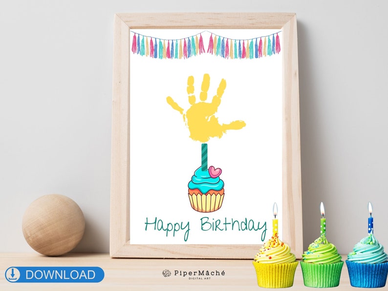 Happy Birthday Handprint Kids Art, Happy Birthday Card Handpainted Card ...