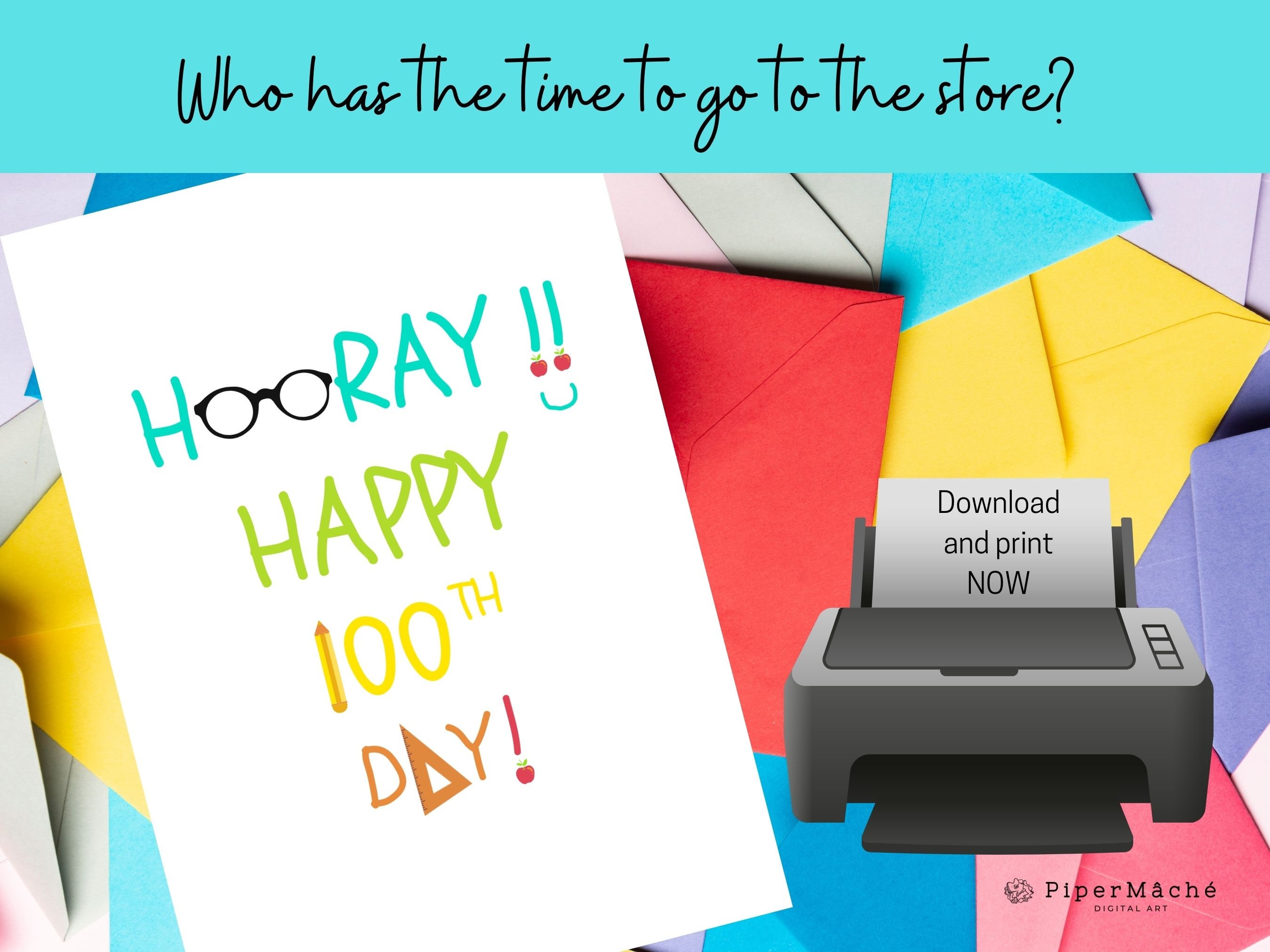 Printable 100th Day of School Card, 100 Days of School, Digital ...