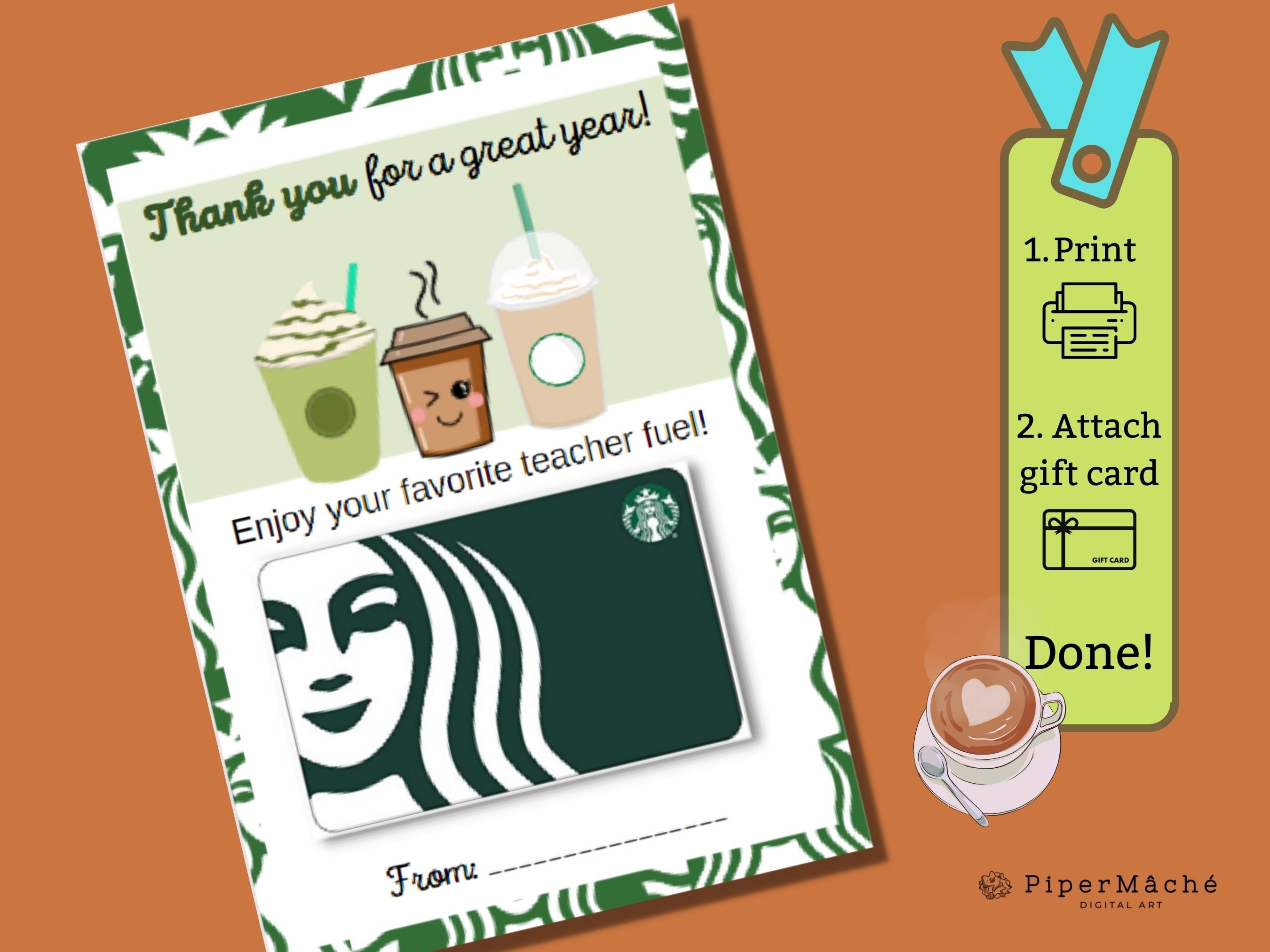 Starbucks Gift Card Holder for Teachers Teacher Appreciation Printable ...
