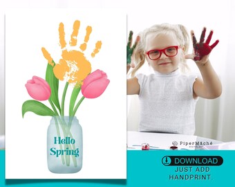Hello Spring Kids Handprint Art/craft Handprint Projects | Etsy