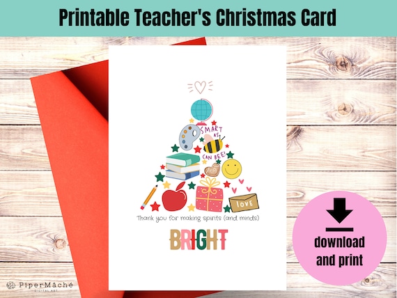 Printable Christmas Card for Teachers Teacher Gift Teacher | Etsy