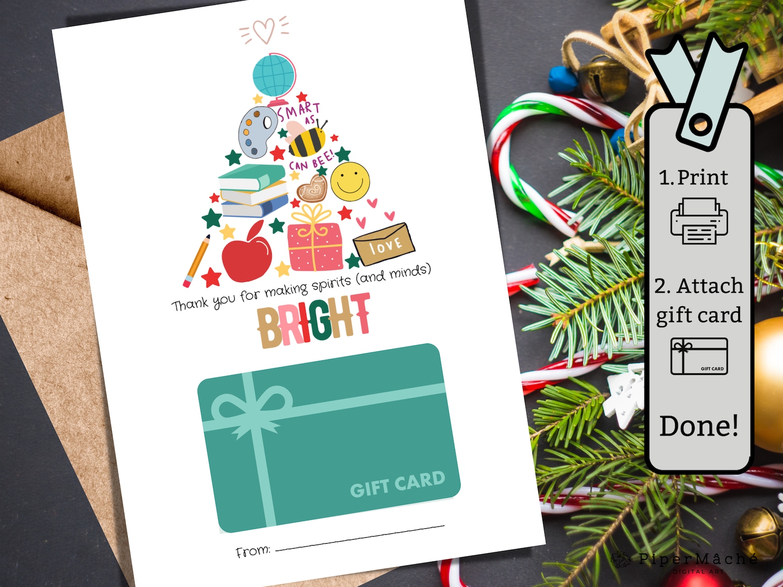 Holiday Gift Card Holder for Teachers, Teacher Appreciation Printable ...