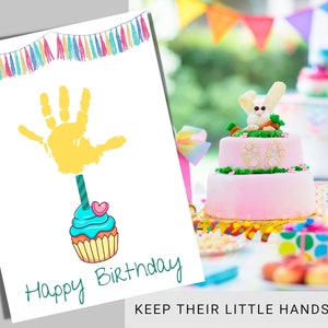 Happy Birthday Handprint Kids Art, Happy Birthday Card Handpainted Card Birthday Keepsake ...