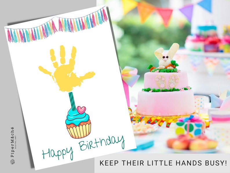 Happy Birthday Handprint Kids Art, Happy Birthday Card Handpainted Card ...