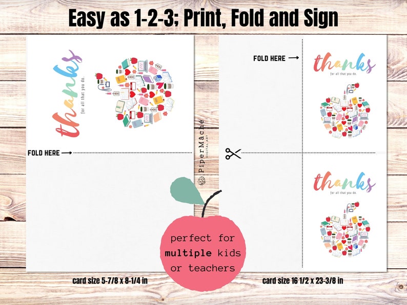 Printable Apple Thank You Card for Teachers, Teacher Gift, Teacher ...