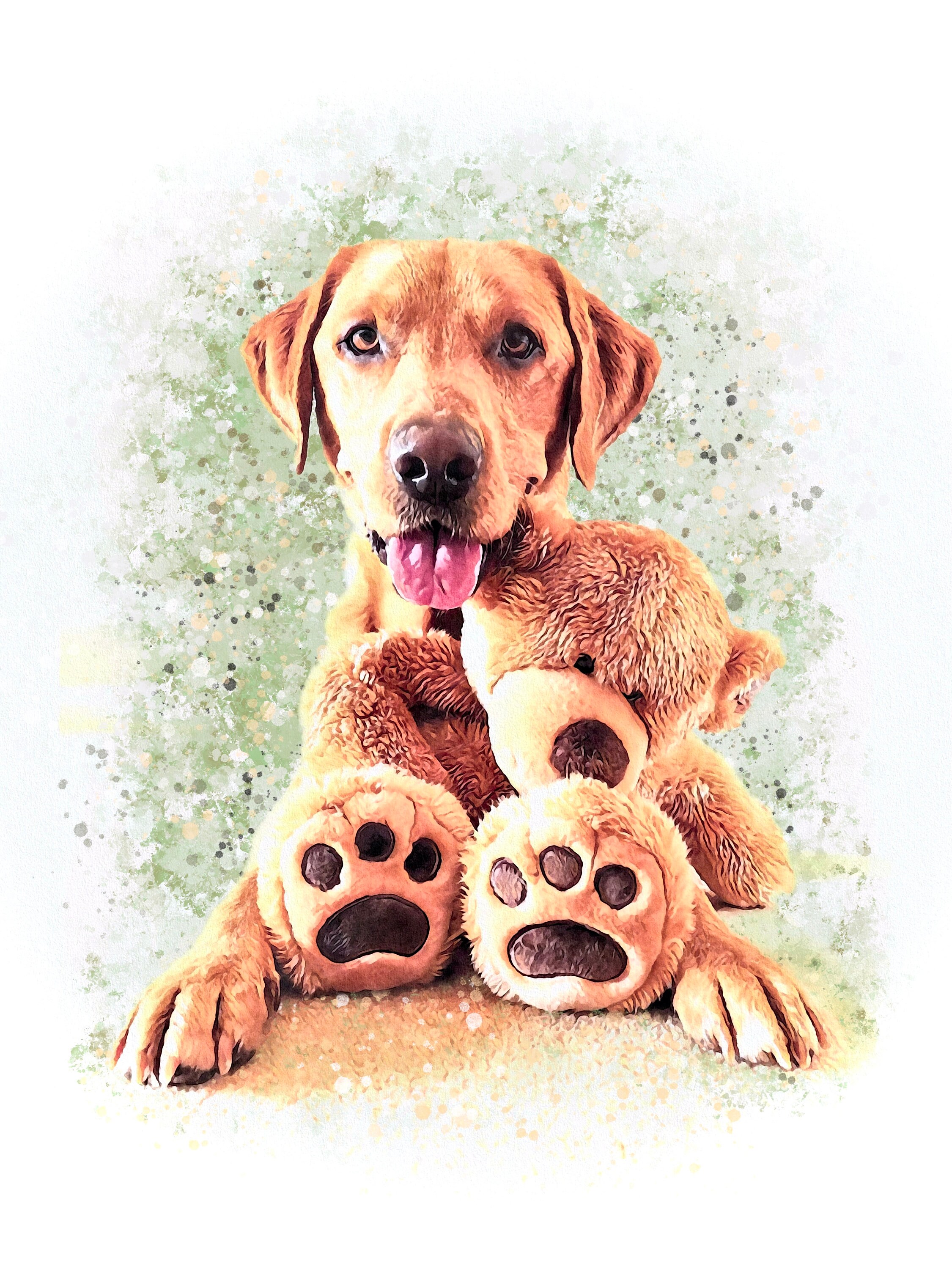 Fox Red Labrador With His Teddy - Watercolour Print - Labrador, Teddy ...