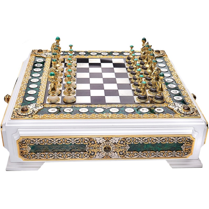 Chess Box Made of Wood malachite Luxury Gift With Storage Best Gift Vip ...