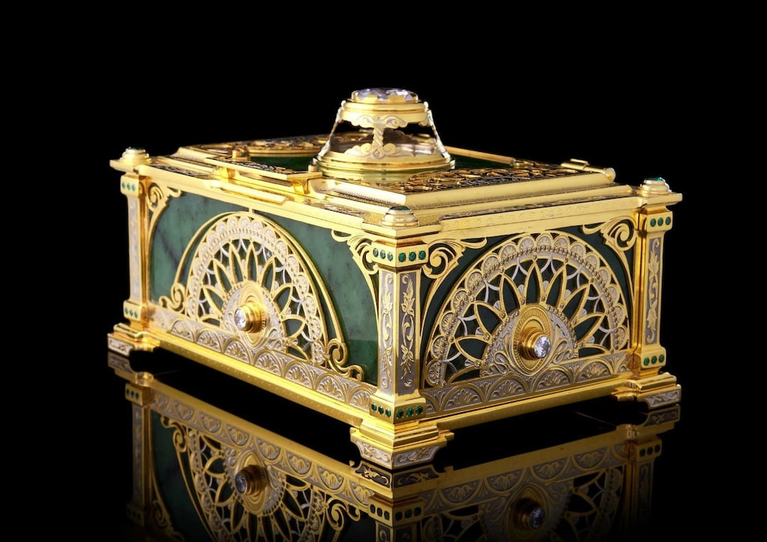 Exclusive Jewelry Box Made of Jade Stone and Brass Engraved Box Best ...