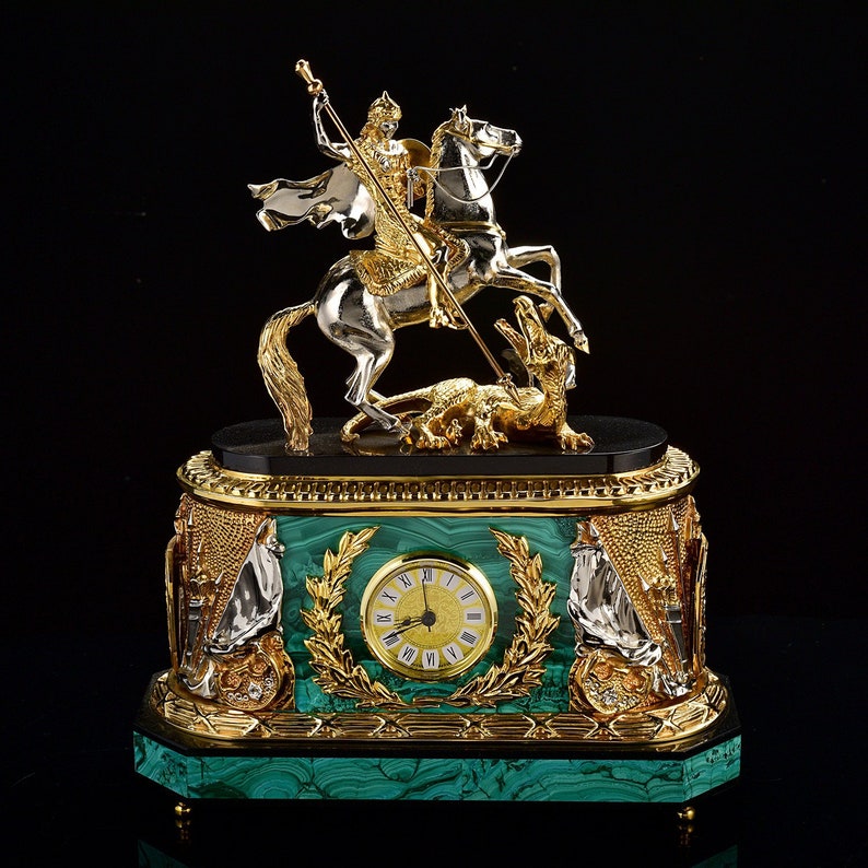 Clock From Natural Stone Malachite george THE Victorious Best Gift ...