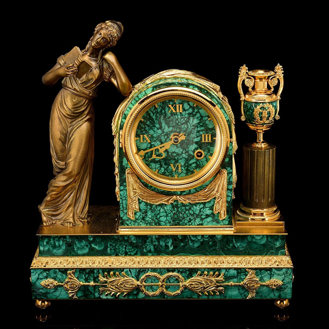 Clock From Natural Stone Malachite poetry Best Gift Luxury Clock Set ...