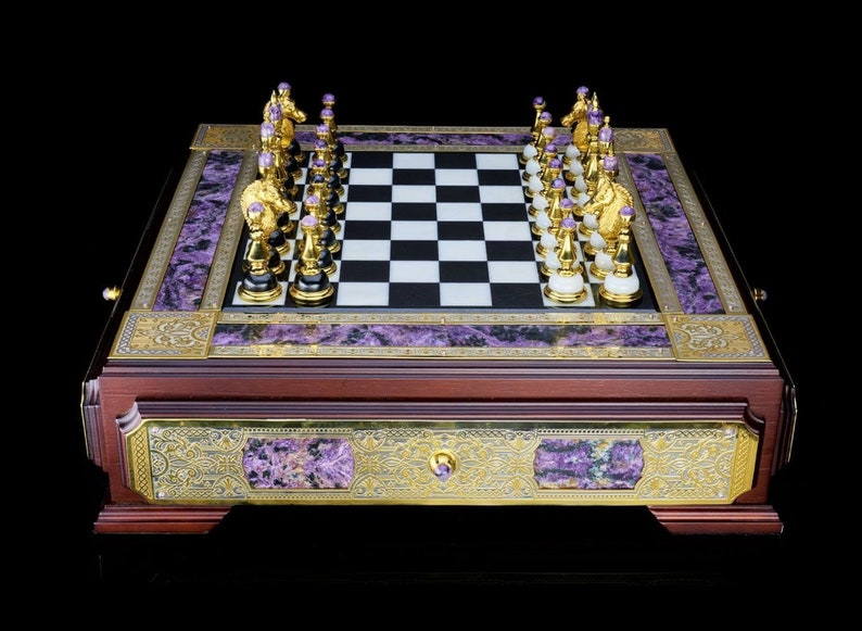 Chess Chest Made of Natural Stone With Figures Luxury Gift With Storage ...