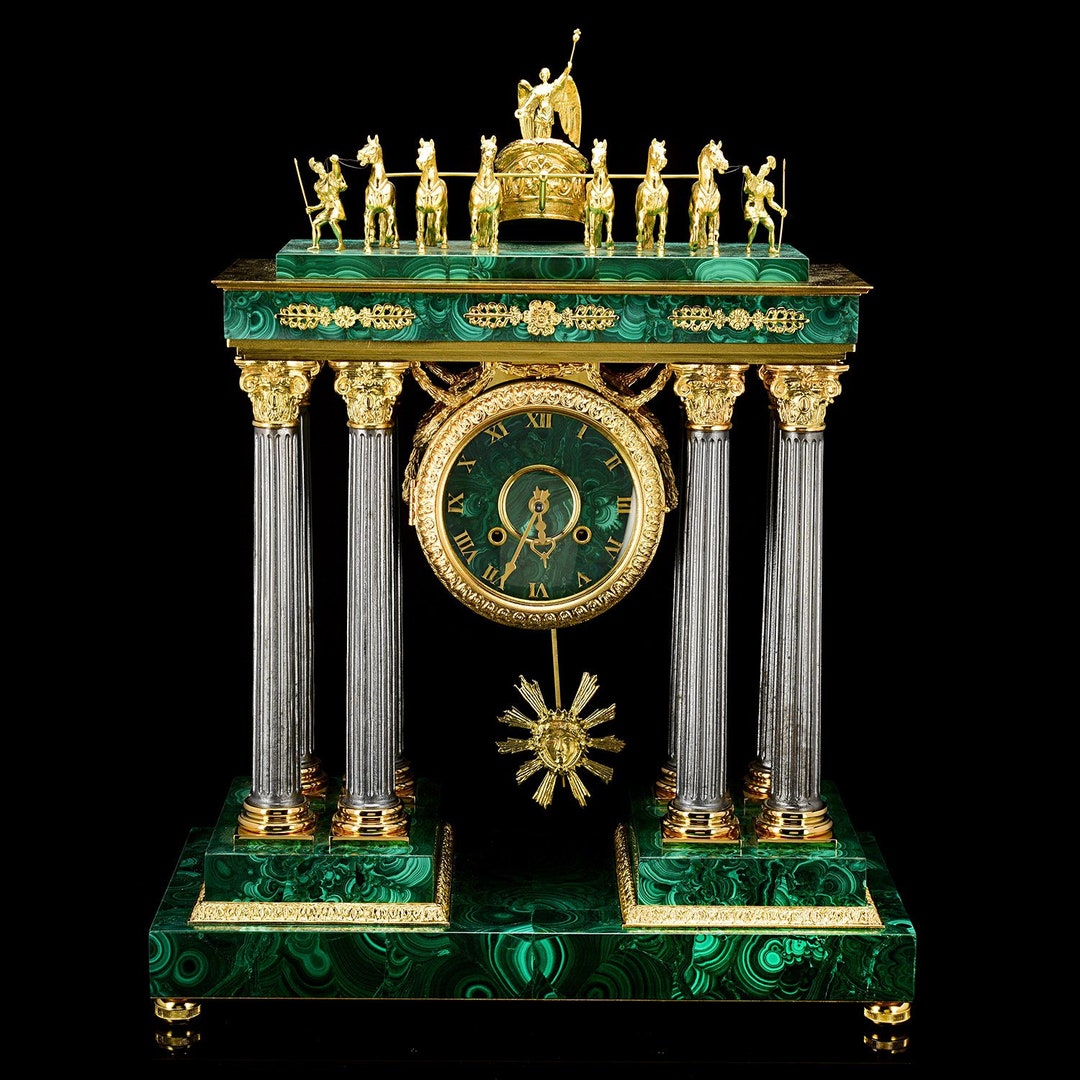 Stone Clock the TRIUMPHAL Arch Natural Stone Malachite Bronze, Gilding ...