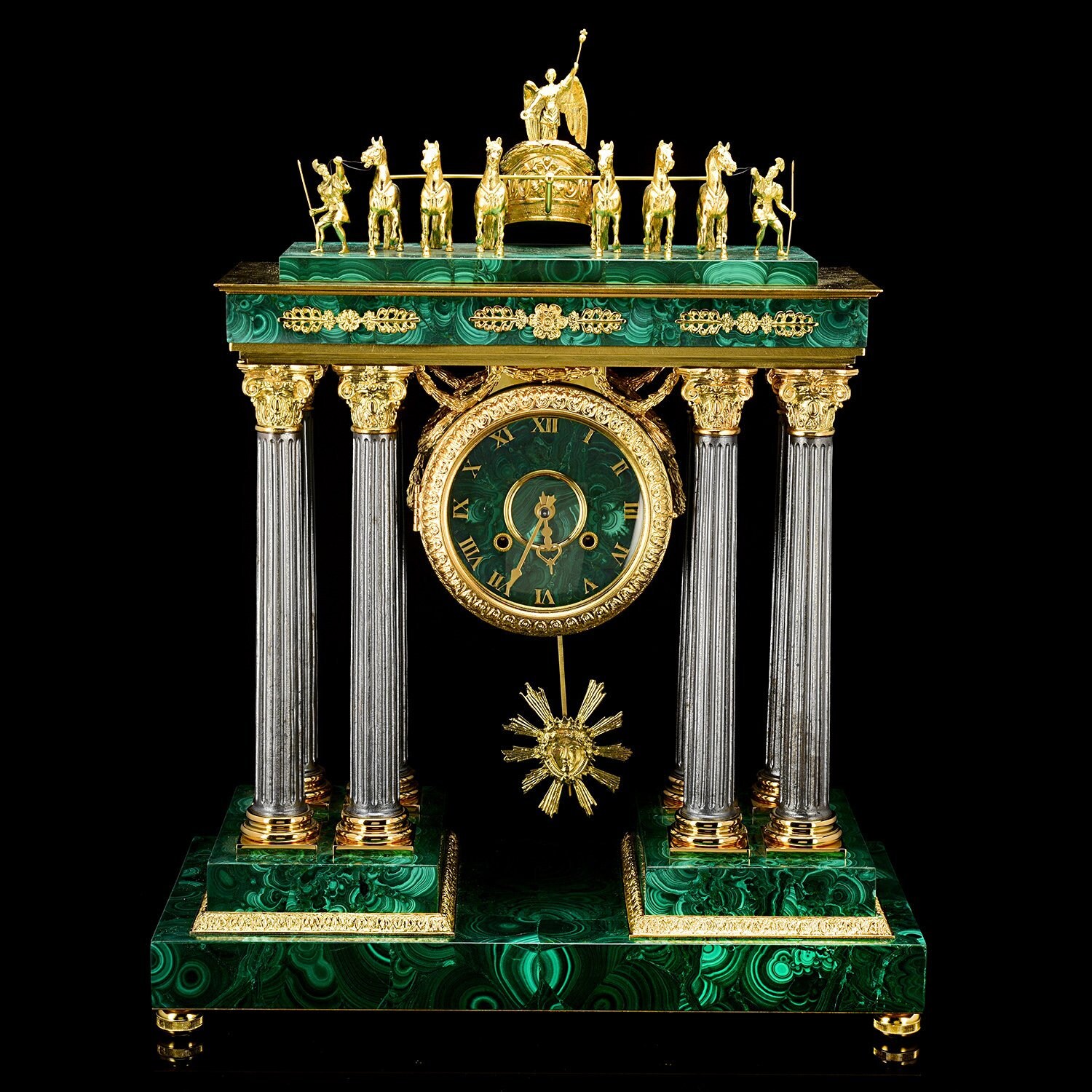 Stone Clock the TRIUMPHAL Arch Natural Stone Malachite Bronze, Gilding ...