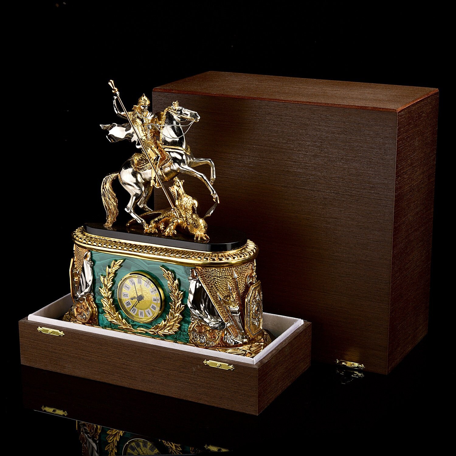 Clock From Natural Stone Malachite george THE Victorious Best Gift ...