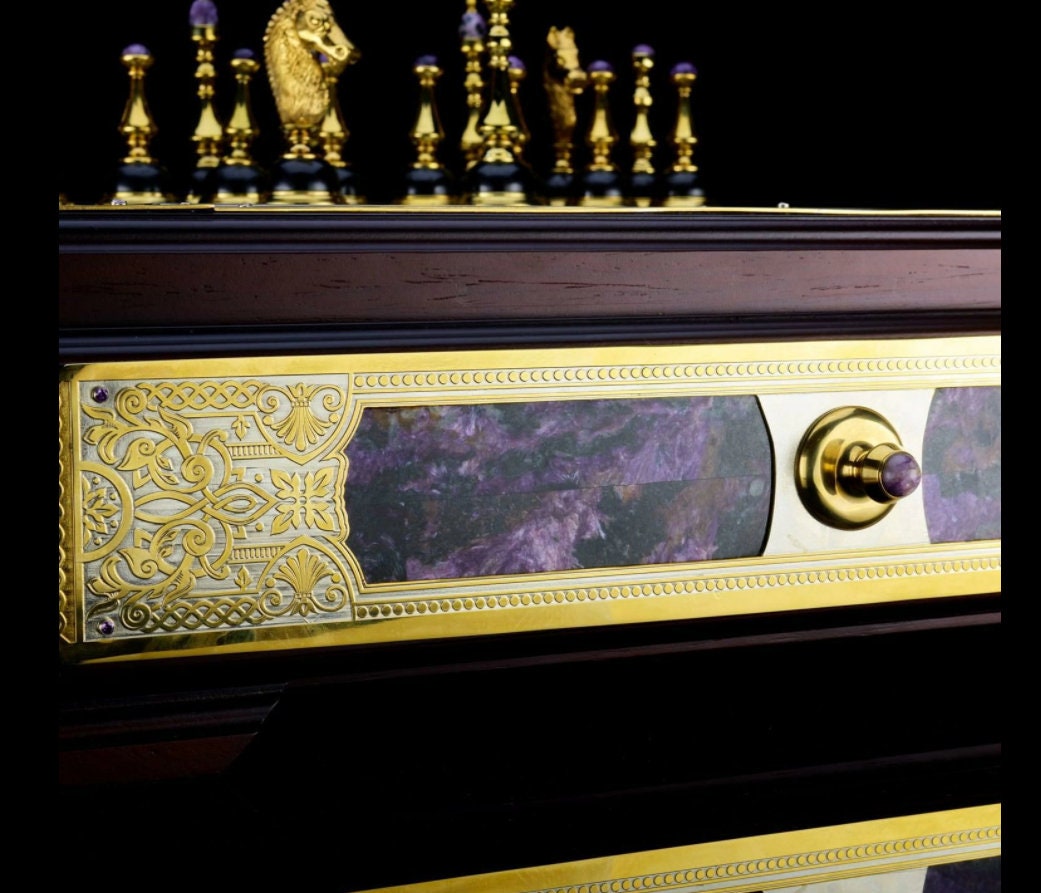 Chess Chest Made of Natural Stone With Figures Luxury Gift With Storage ...