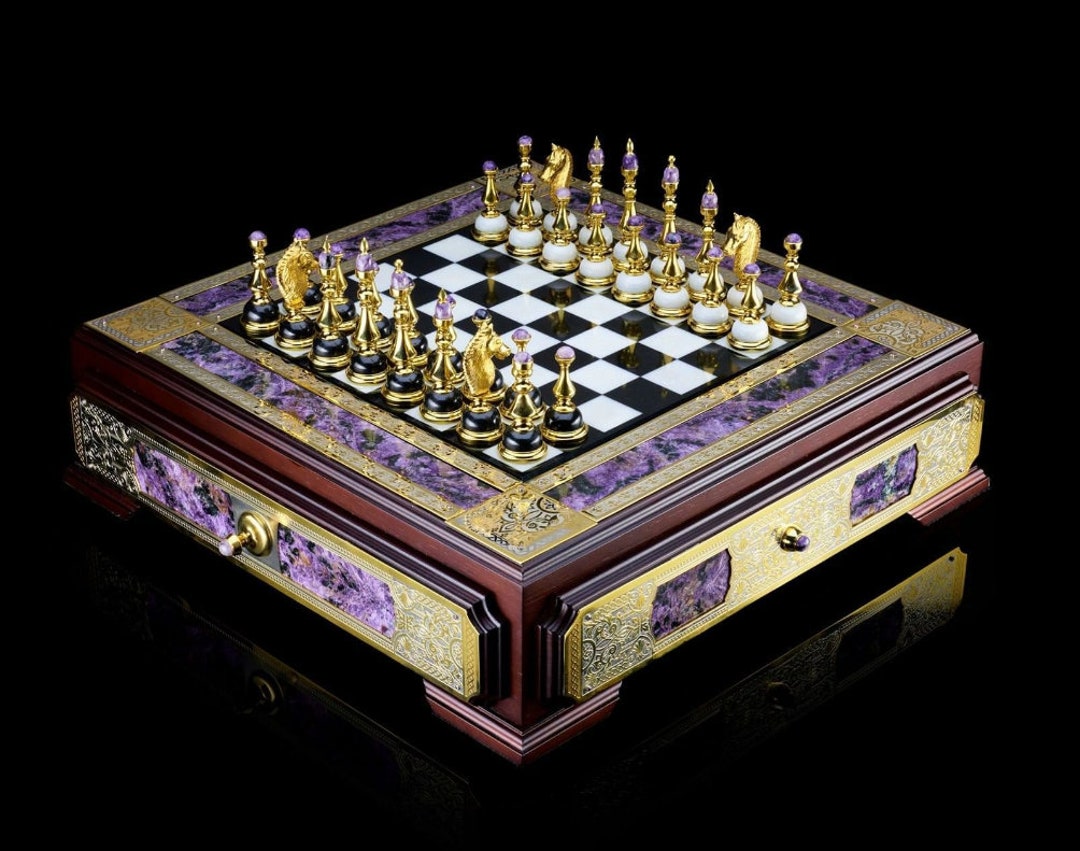 Chess Chest Made of Natural Stone With Figures Luxury Gift With Storage ...