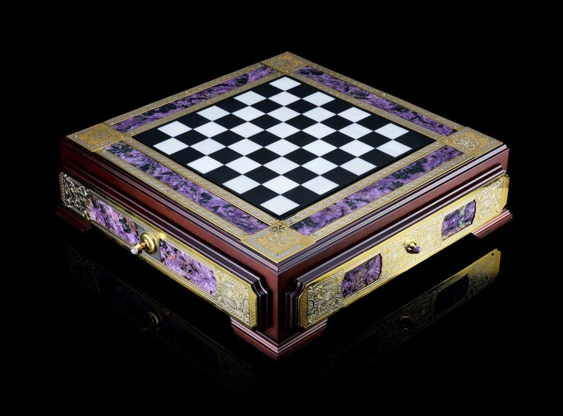 Chess Chest Made of Natural Stone With Figures Luxury Gift With Storage ...