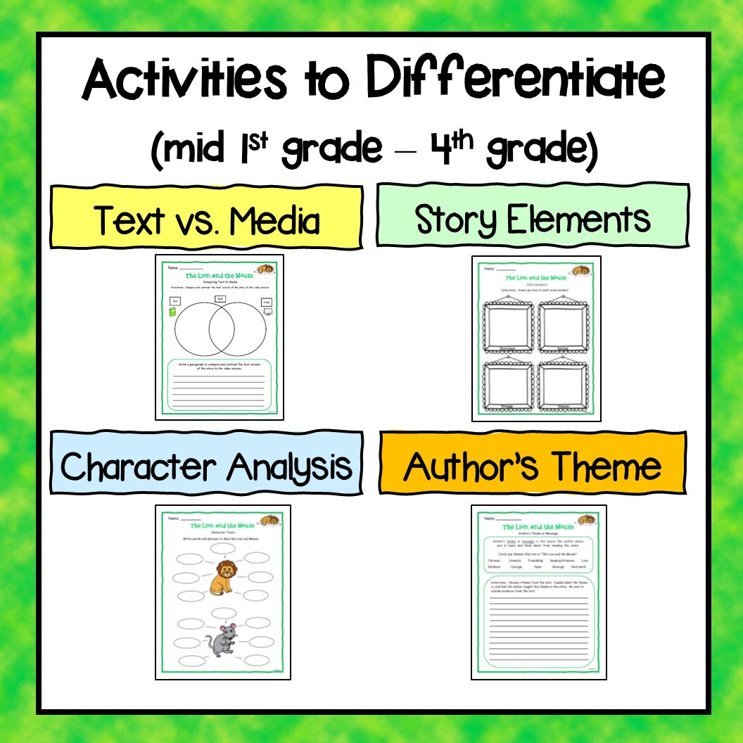 Lion and the Mouse (aesop's Fable) Reading Comprehension Activities 1st ...