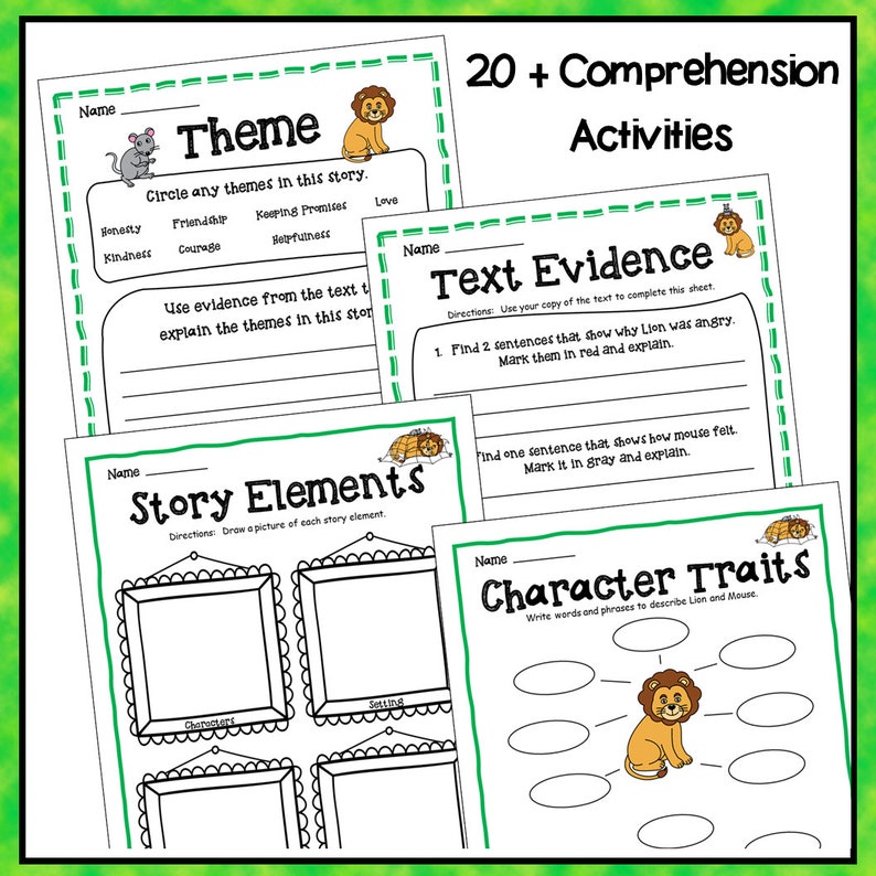 Lion and the Mouse (aesop's Fable) Reading Comprehension Activities 1st ...