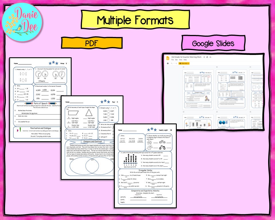 4th Grade Morning Work: Daily Math & Reading Review (PDF) - Etsy