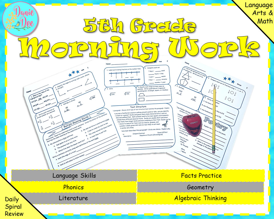 5th Grade Fifth Grade Daily Spiral Review Morning Work Home Learning ...