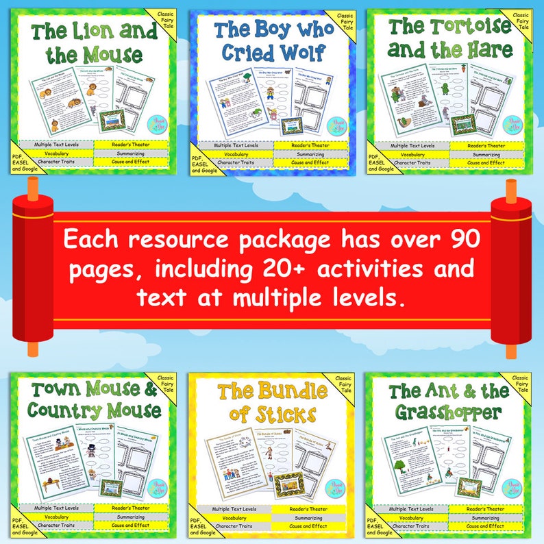 Aesop's Fables Printable Books Reading Comprehension BUNDLE 1st Grade ...