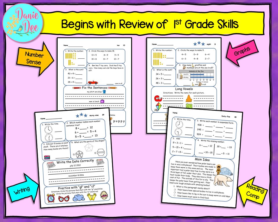2nd Quarter - 2nd Grade Daily Spiral Review Worksheets Morning Work ...