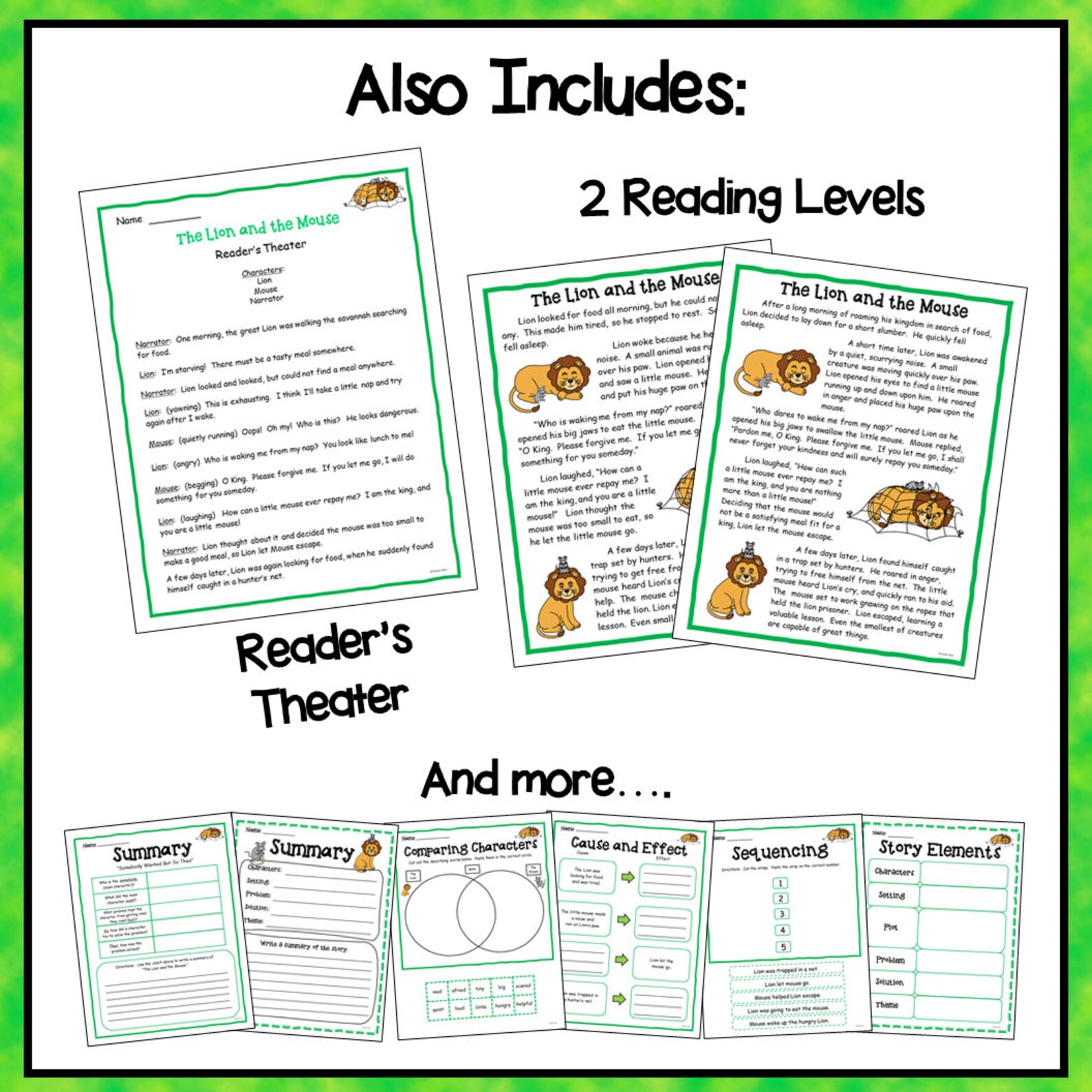 Lion and the Mouse (aesop's Fable) Reading Comprehension Activities 1st ...