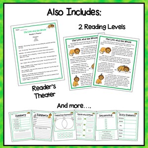 Lion and the Mouse (aesop's Fable) Reading Comprehension Activities 1st ...