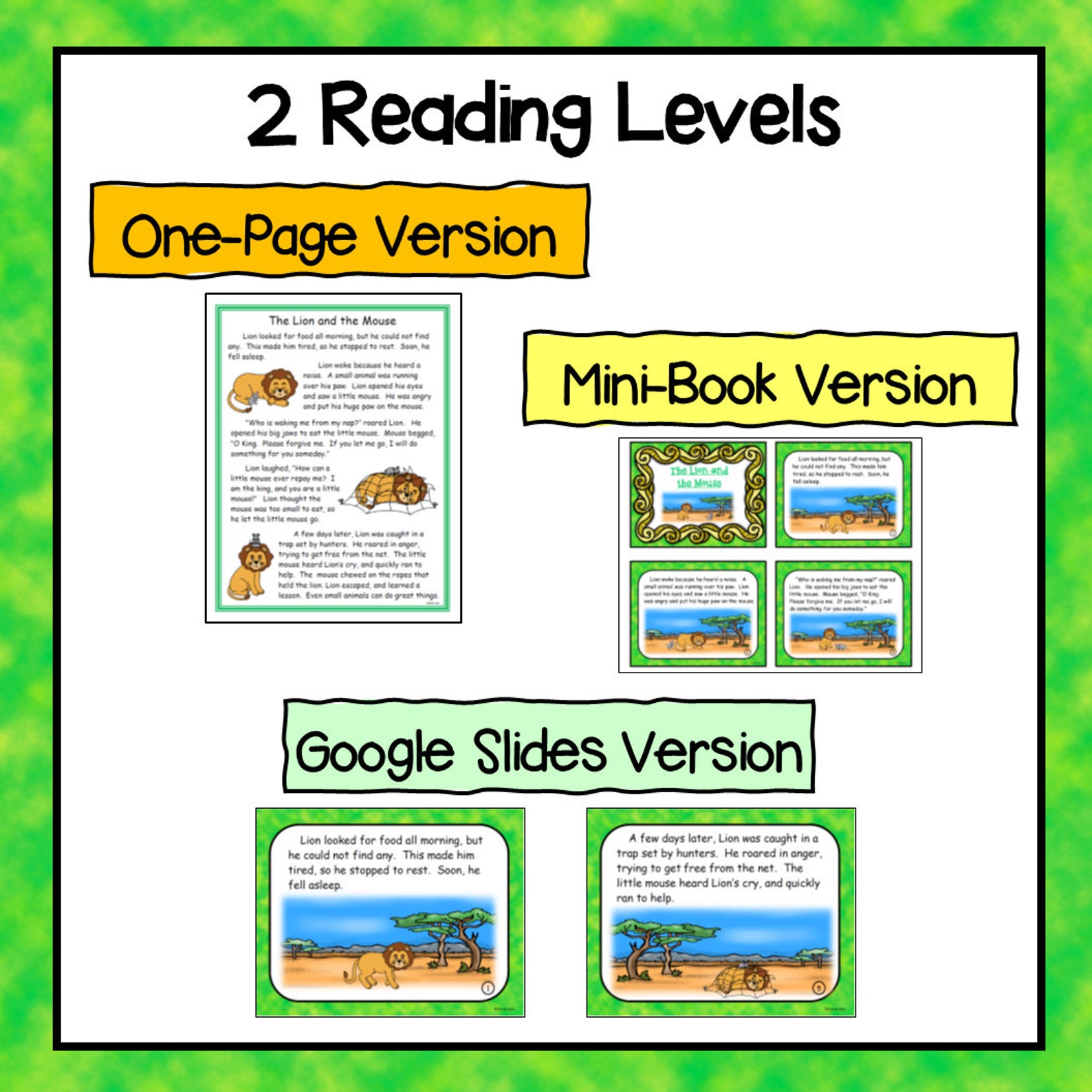 Lion and the Mouse (aesop's Fable) Reading Comprehension Activities 1st ...