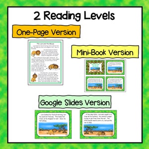Lion and the Mouse (aesop's Fable) Reading Comprehension Activities 1st ...