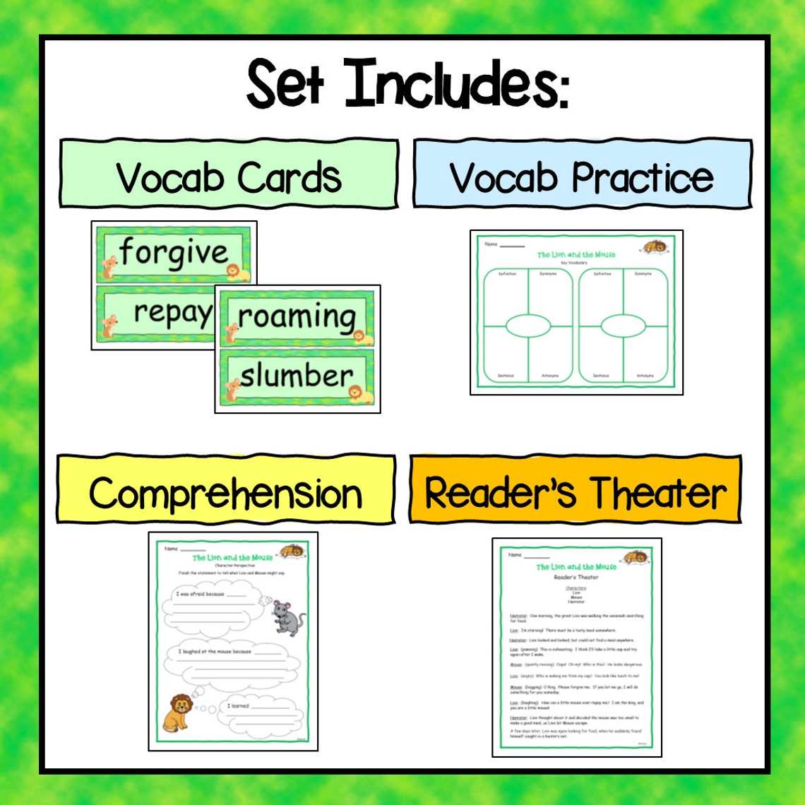 Lion and the Mouse (aesop's Fable) Reading Comprehension Activities 1st ...