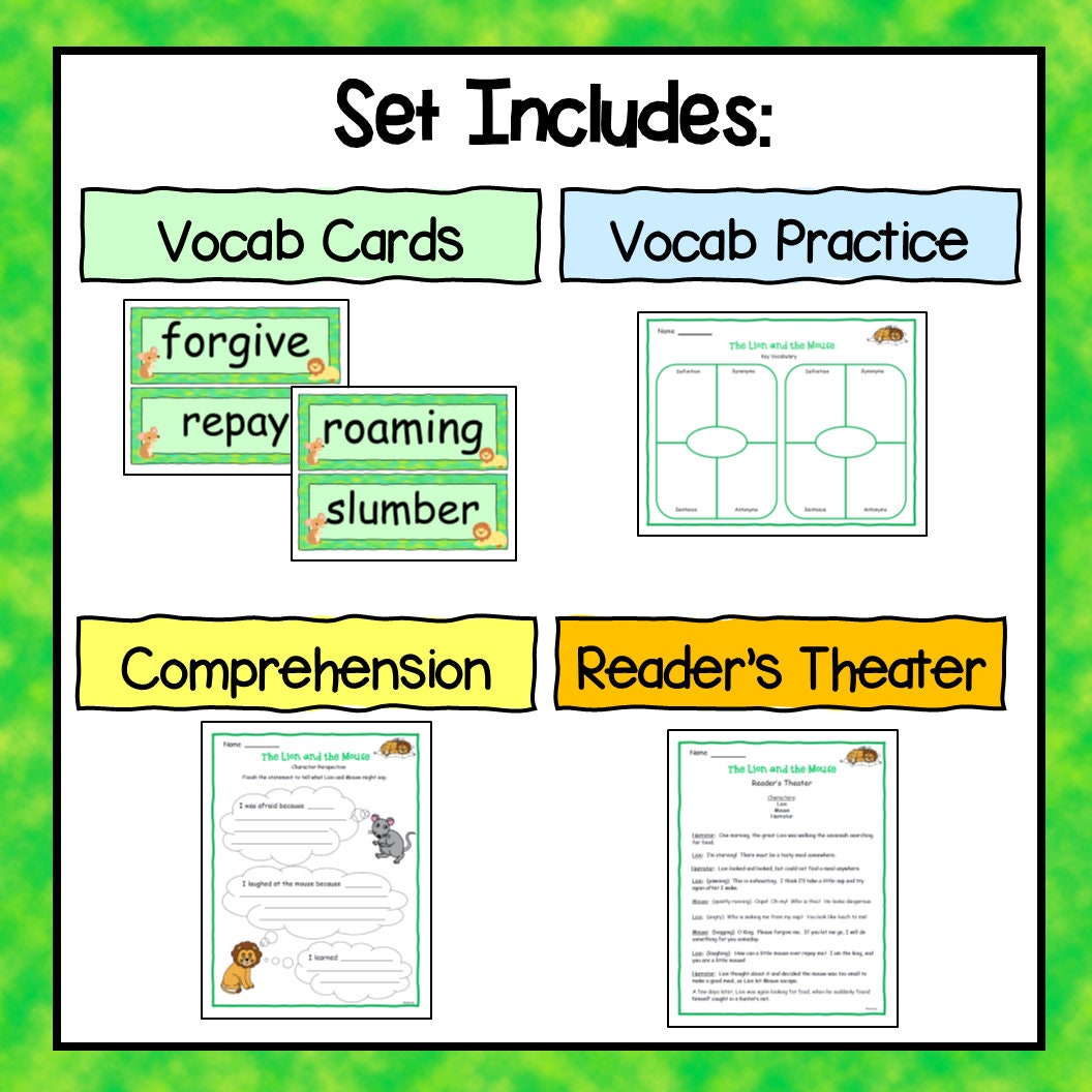 Lion and the Mouse (aesop's Fable) Reading Comprehension Activities 1st ...