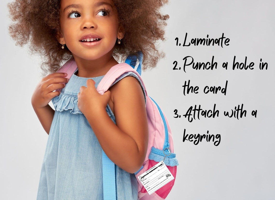 Kids Emergency Backpack Card - Etsy