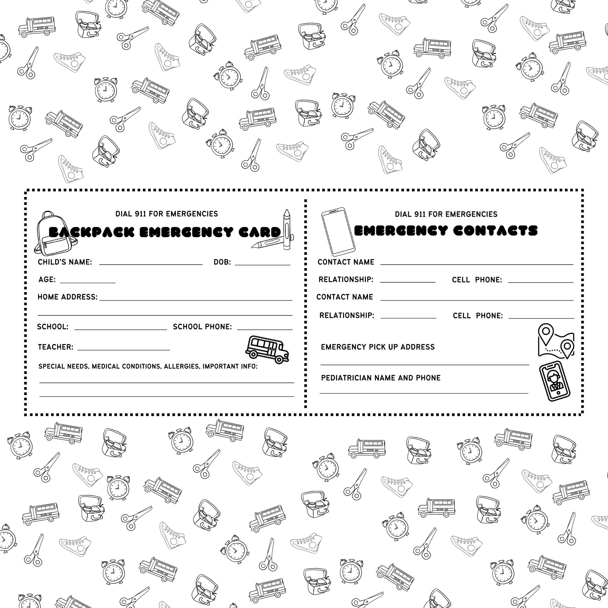 Kids Emergency Backpack Card - Etsy