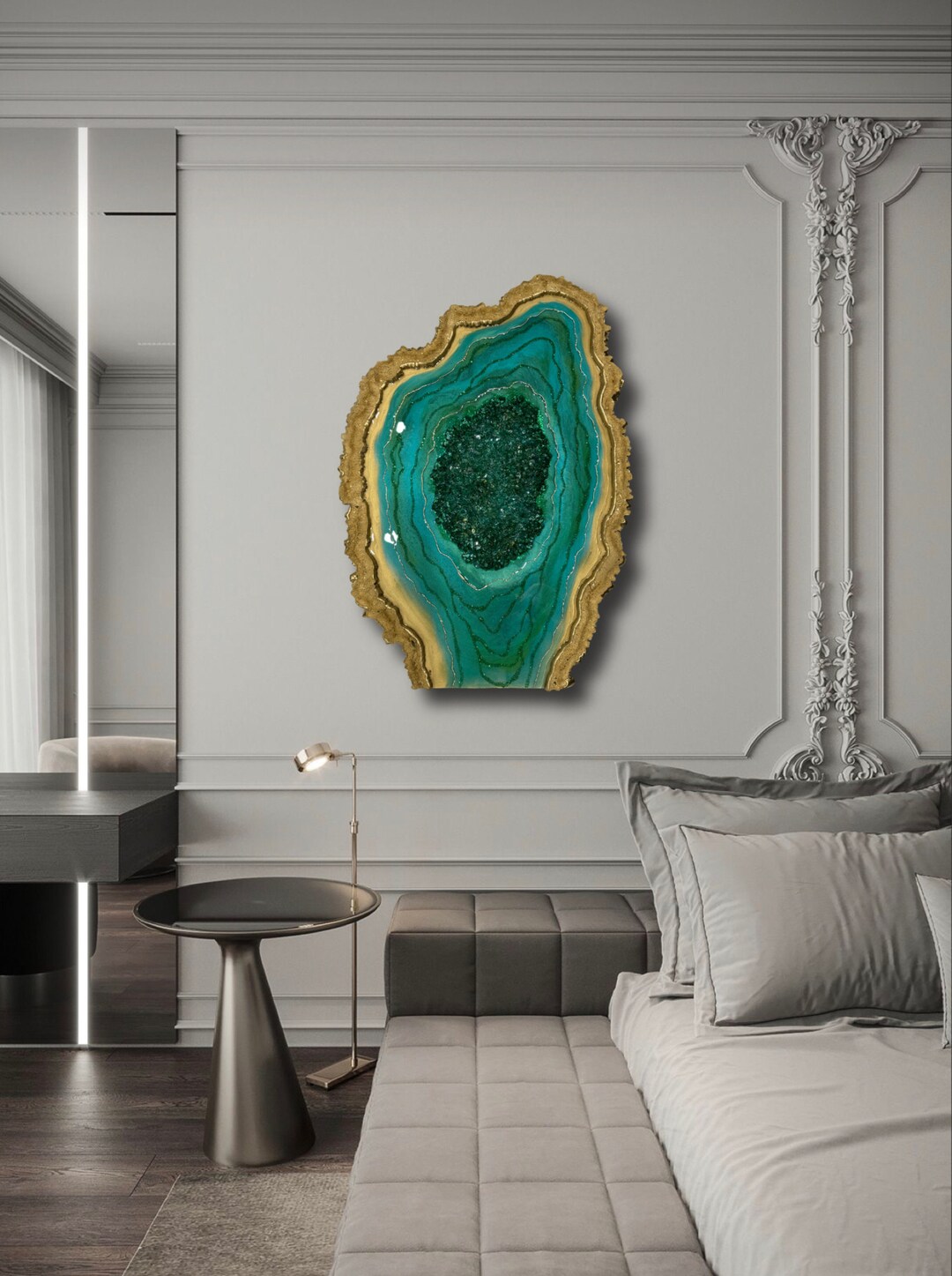 Emerald Geode Art, Original Geode Painting, Crystal Painting, Resin ...